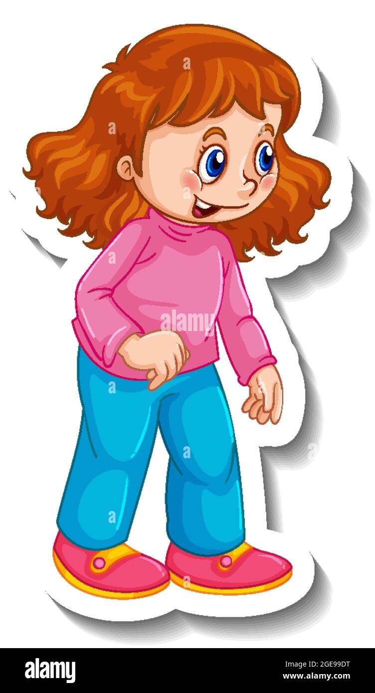 Sticker template with a girl cartoon character isolated illustration ...
