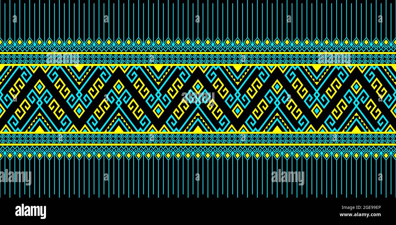 Turquoise Yellow Tribe or Native Seamless Pattern on Black Background ...