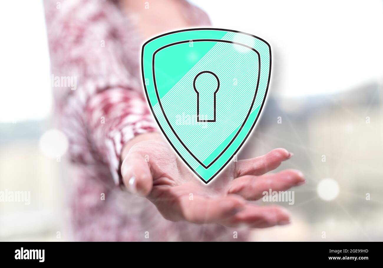 Cyber security concept above the hand of a woman in background Stock ...