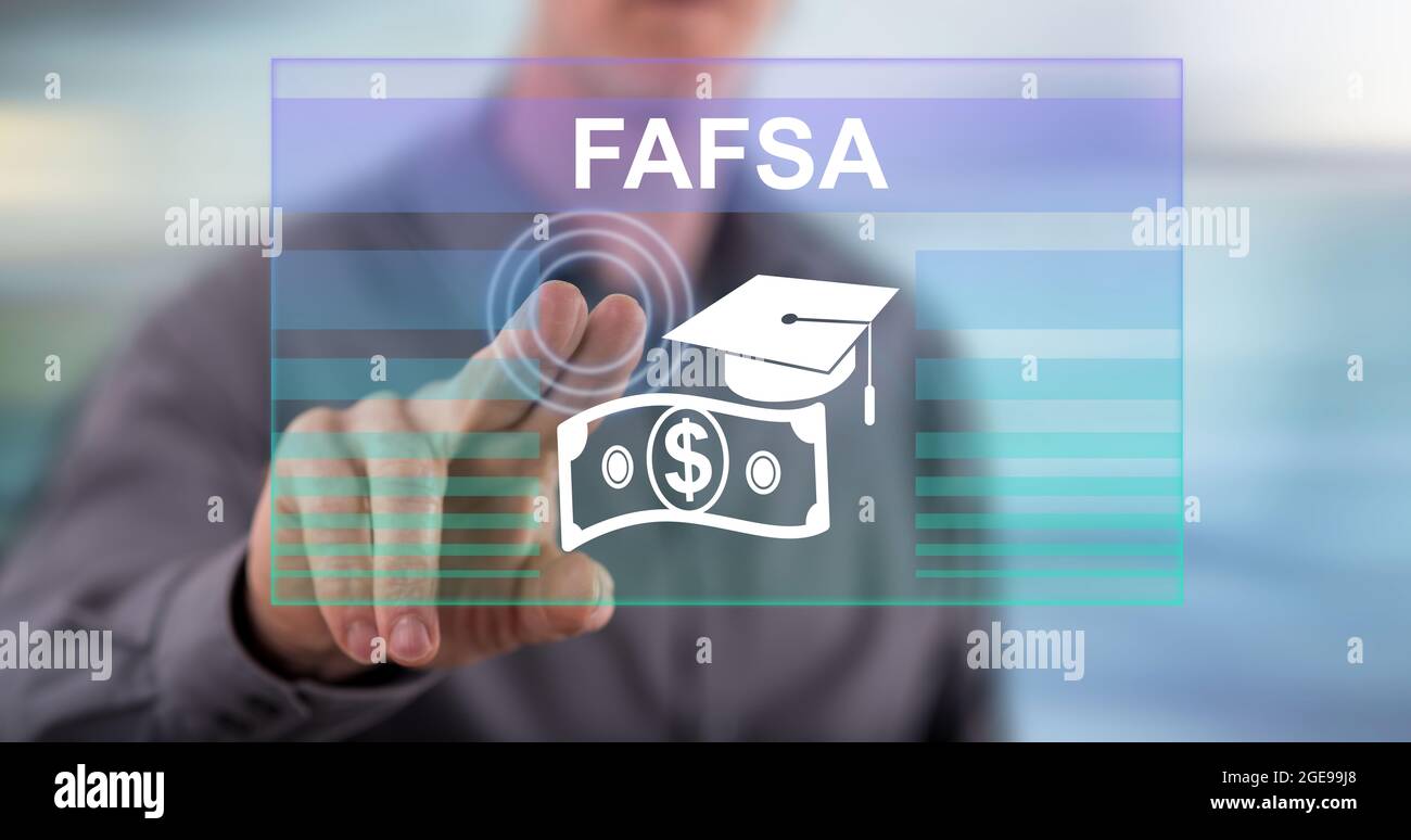 Man touching a fafsa concept on a touch screen with his finger Stock ...