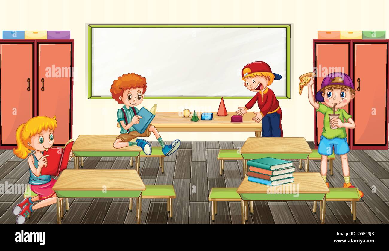 Scene with school kids in the classroom illustration Stock Vector Image ...