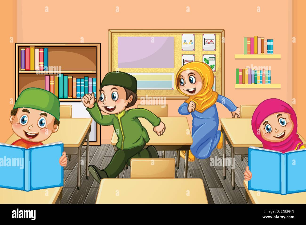 Muslim students in the classroom scene illustration Stock Vector Image ...