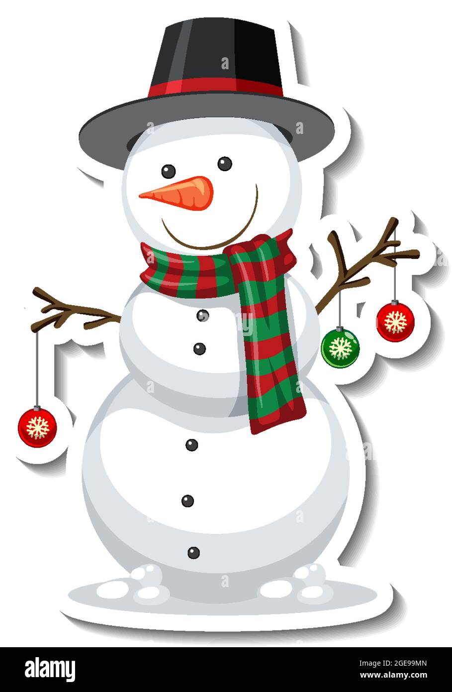 Sticker template with Snowman cartoon character isolated illustration ...