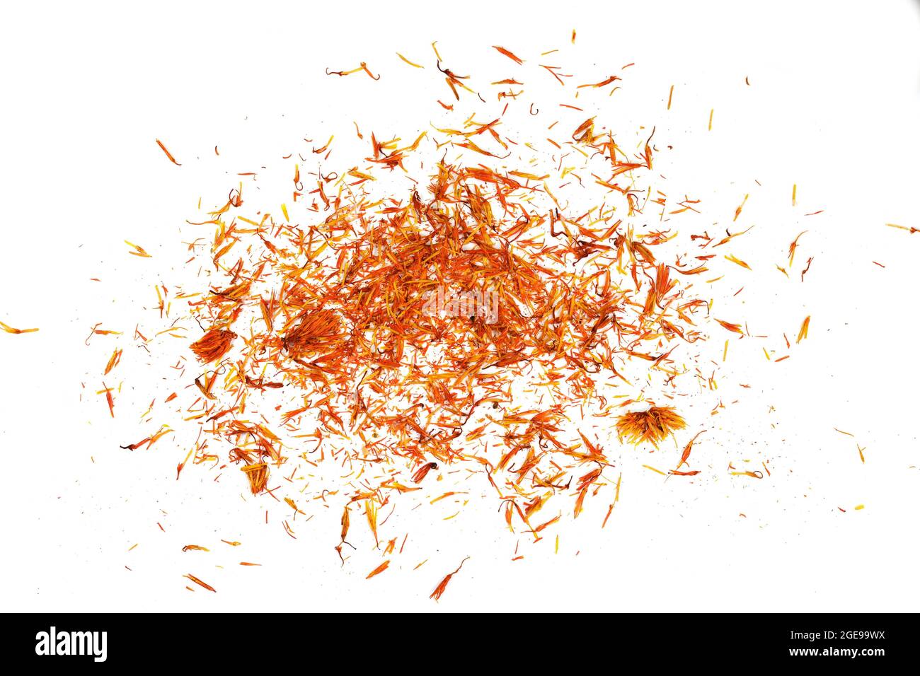 Saffron spice threads (strands) isolated on white background. Saffron ...