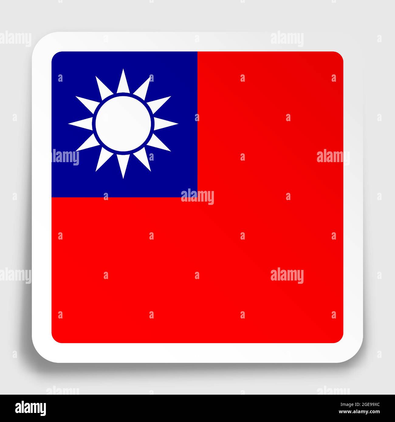 Republic of Taiwan flag icon on paper square sticker with shadow ...