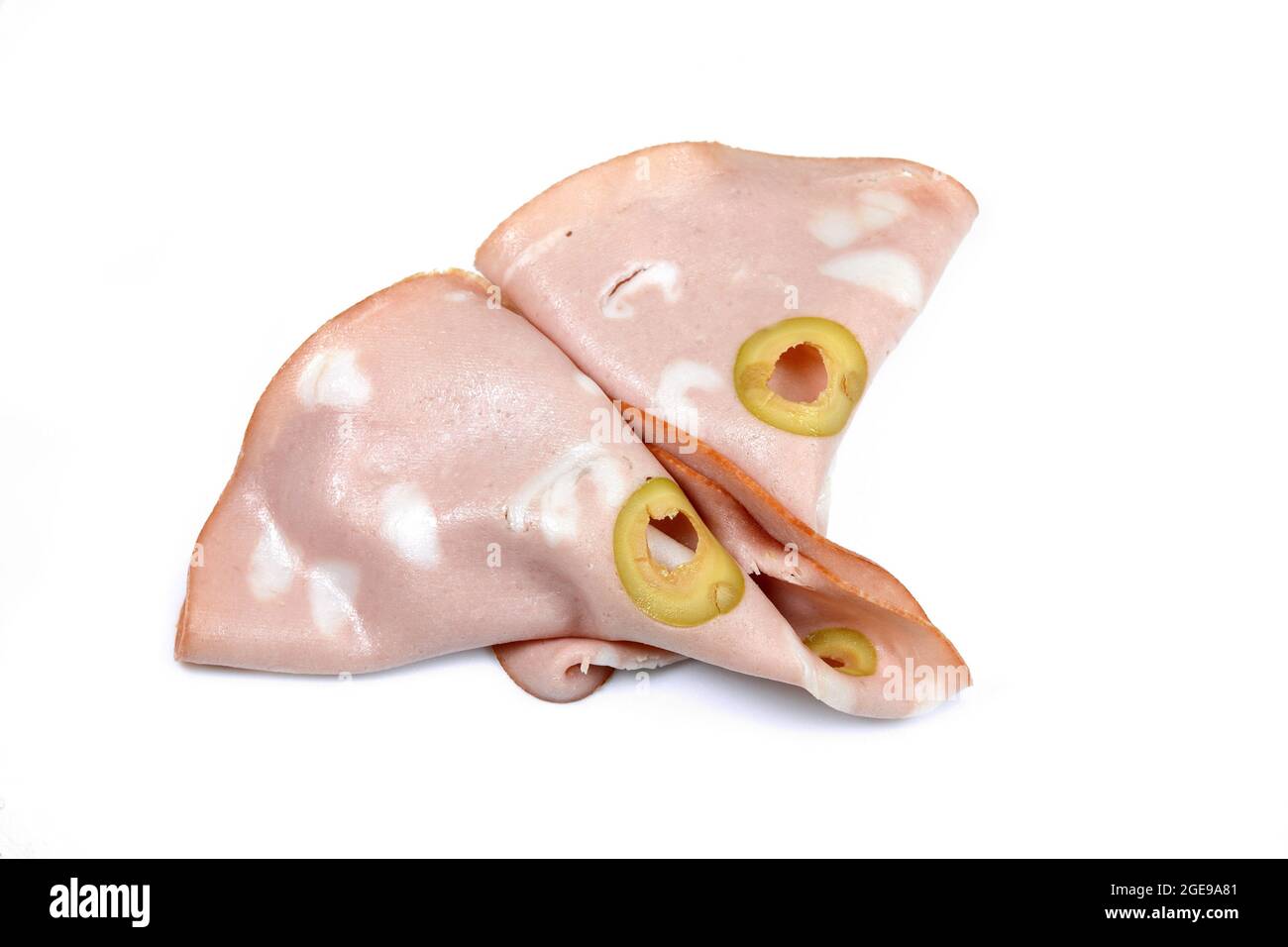 Slices of Sausage Mortadella with olives isolated on white background ...