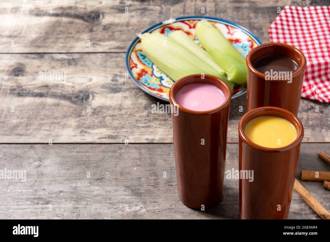 Traditional Mexican atole drink on wooden table Stock Photo - Alamy