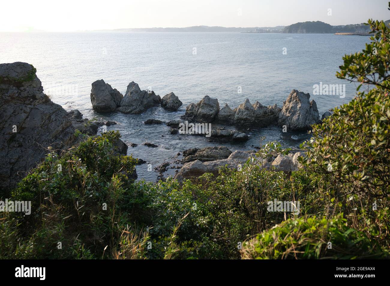 Beautiful view of Sagami Bay from the rocky Morito Coast in Japan Stock ...