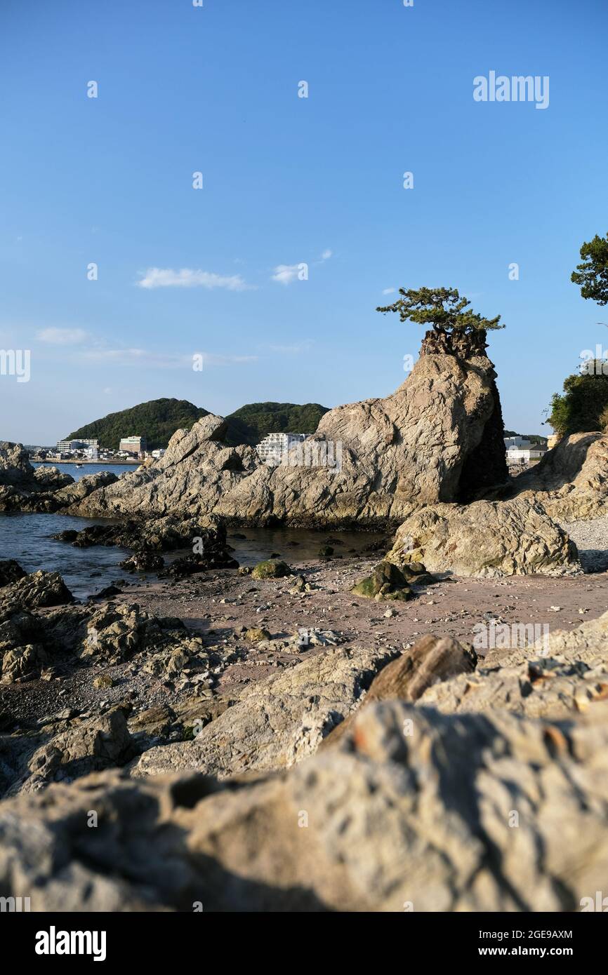 Vertical shot of the rocky Morito Coast in Japan Stock Photo - Alamy