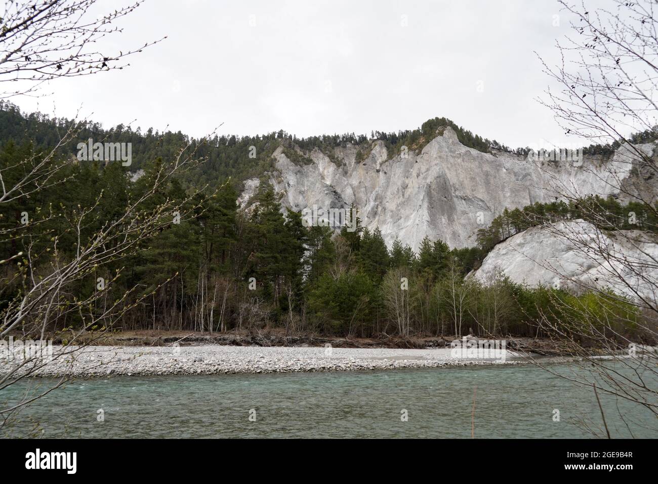 Ruinaulta ravine or gorge in Switzerland. Cutout from the bottom of the ...