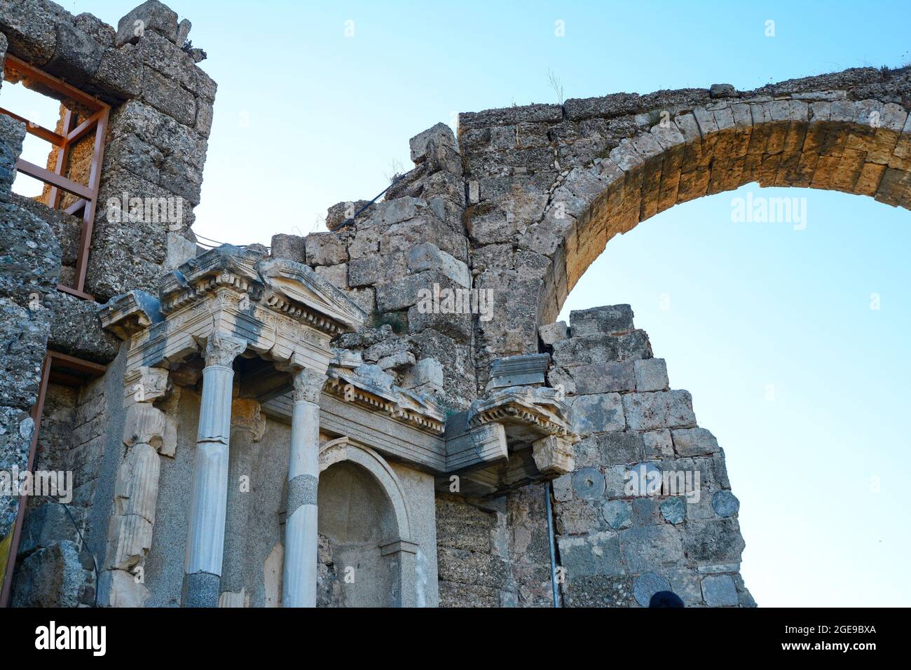 Ruins of Side in Turkey, arch of white stone. Side Ancient City ...