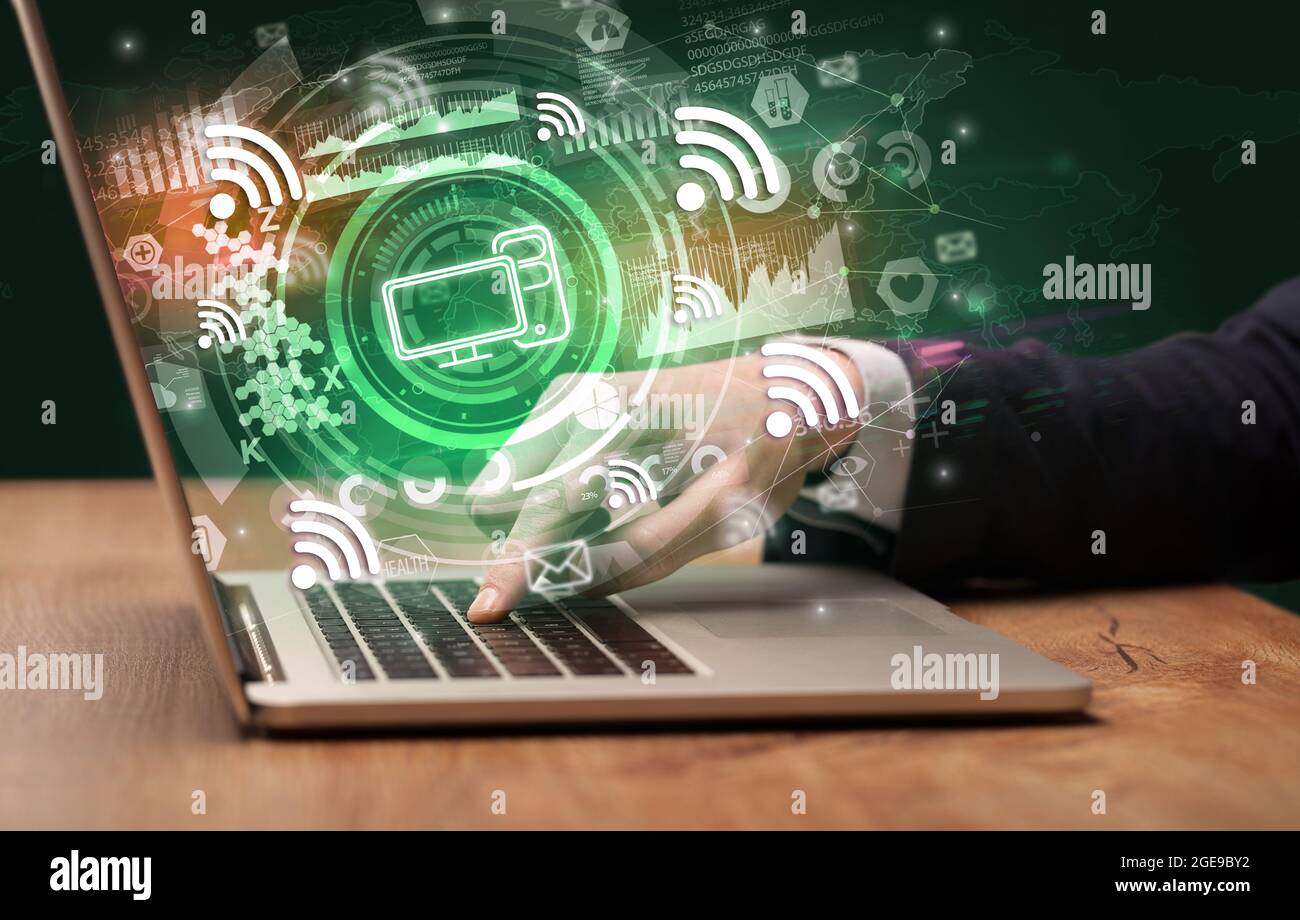 Business hand typing on a modern laptop Stock Photo - Alamy