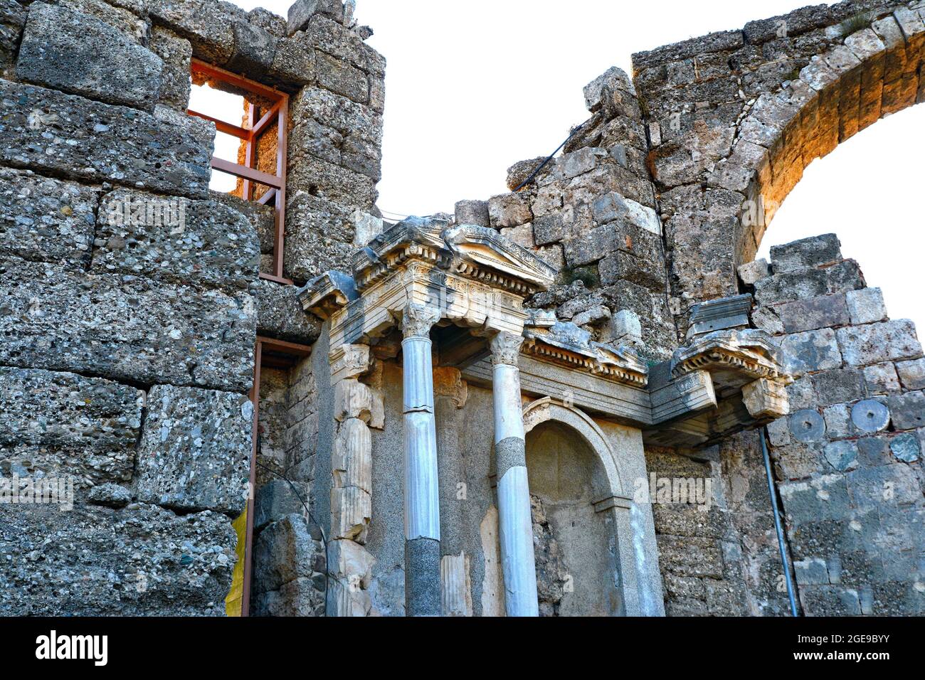 Ruins of Side in Turkey, arch of white stone. Side Ancient City ...