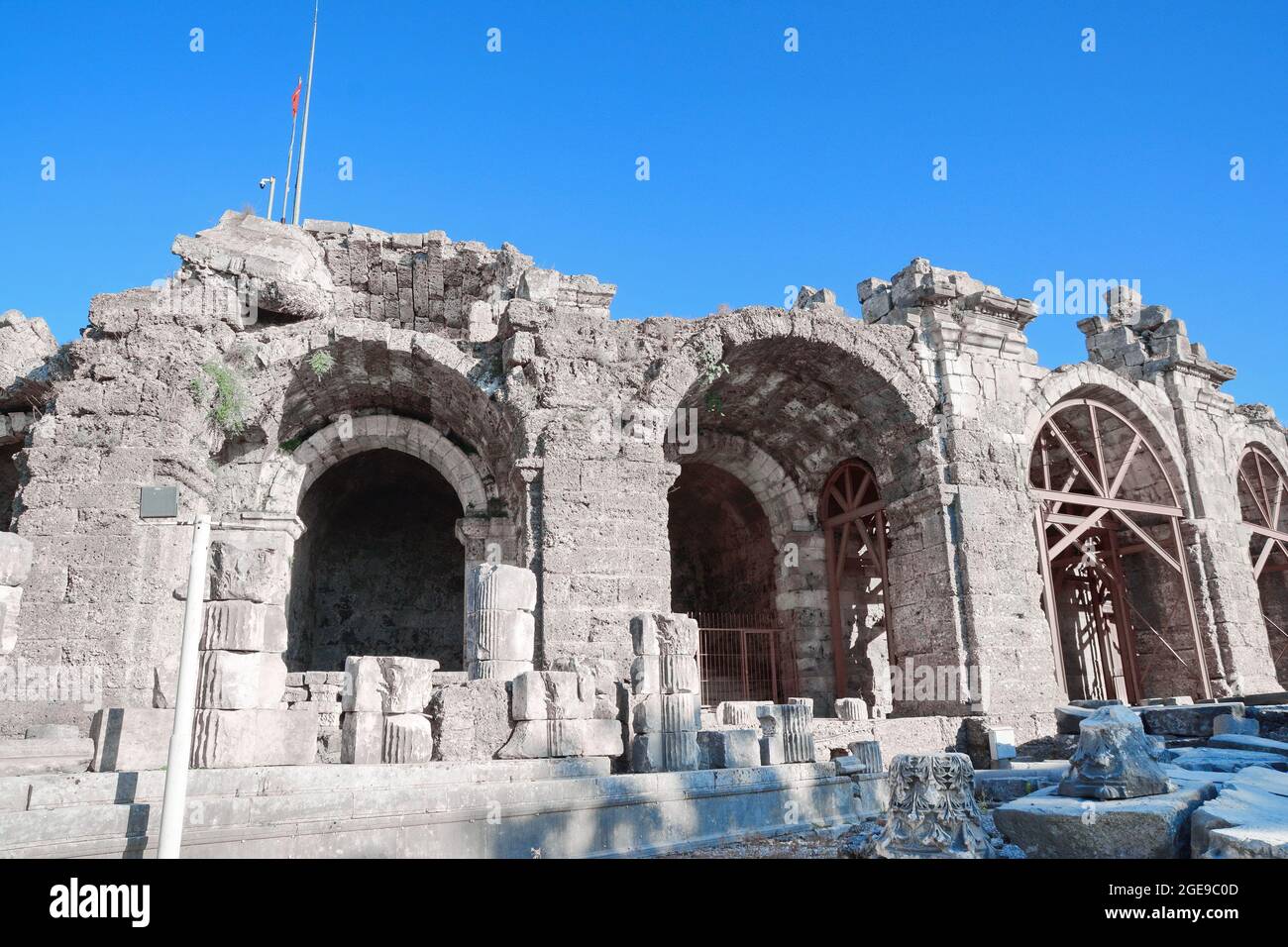 Side Ancient City, Antalya. Ruins of ancient city in Side. Exterior of ...
