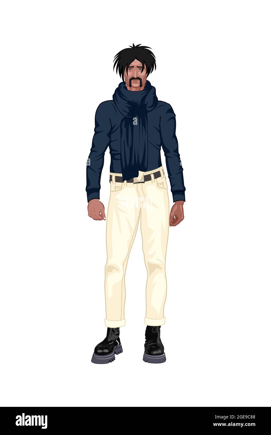 2d illustration of an elegant man - Portrait of a fashionably dressed ...