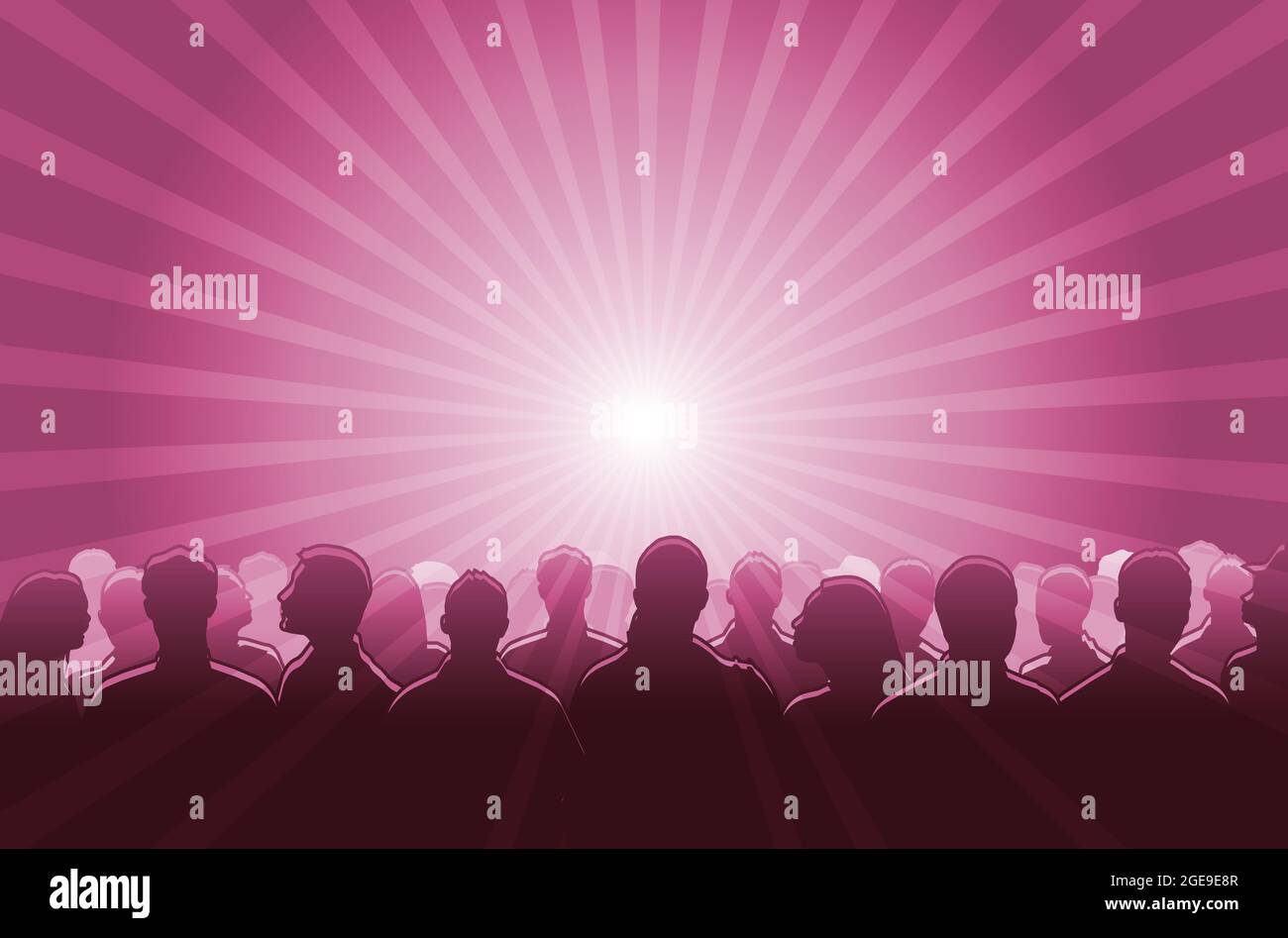 Silhouetted crowd ( audience, fans ) looks black by backlight. Vector ...