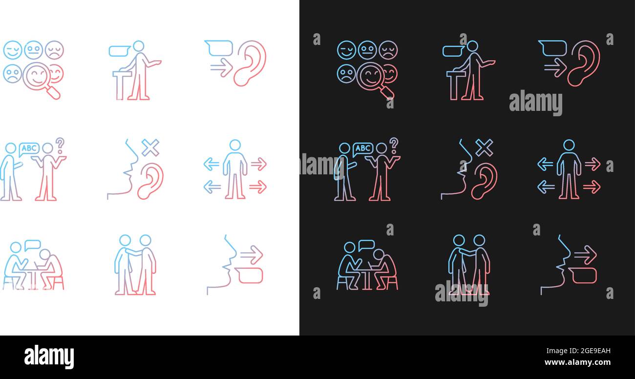 Effective communication gradient icons set for dark and light mode ...