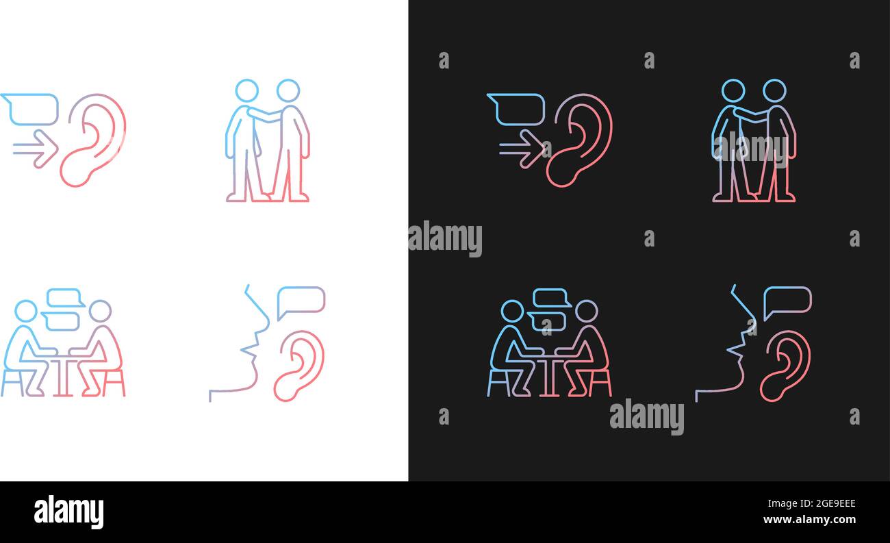 Verbal and nonverbal communication gradient icons set for dark and ...
