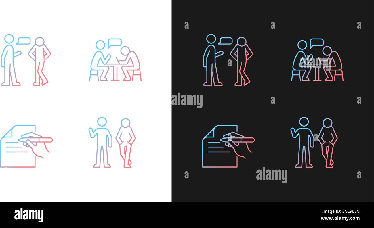 Understanding in communication gradient icons set for dark and light ...