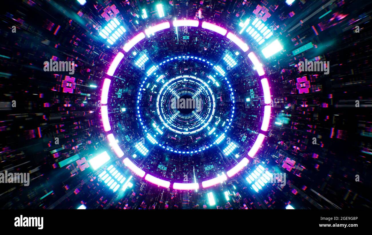 Futuristic Neon Mechanical Technology Tunnel Stock Photo - Alamy