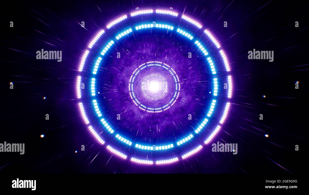 Flying Neon Circle Light in Space Stock Photo - Alamy