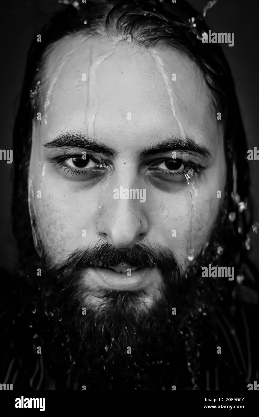 Water running down face Black and White Stock Photos & Images - Alamy