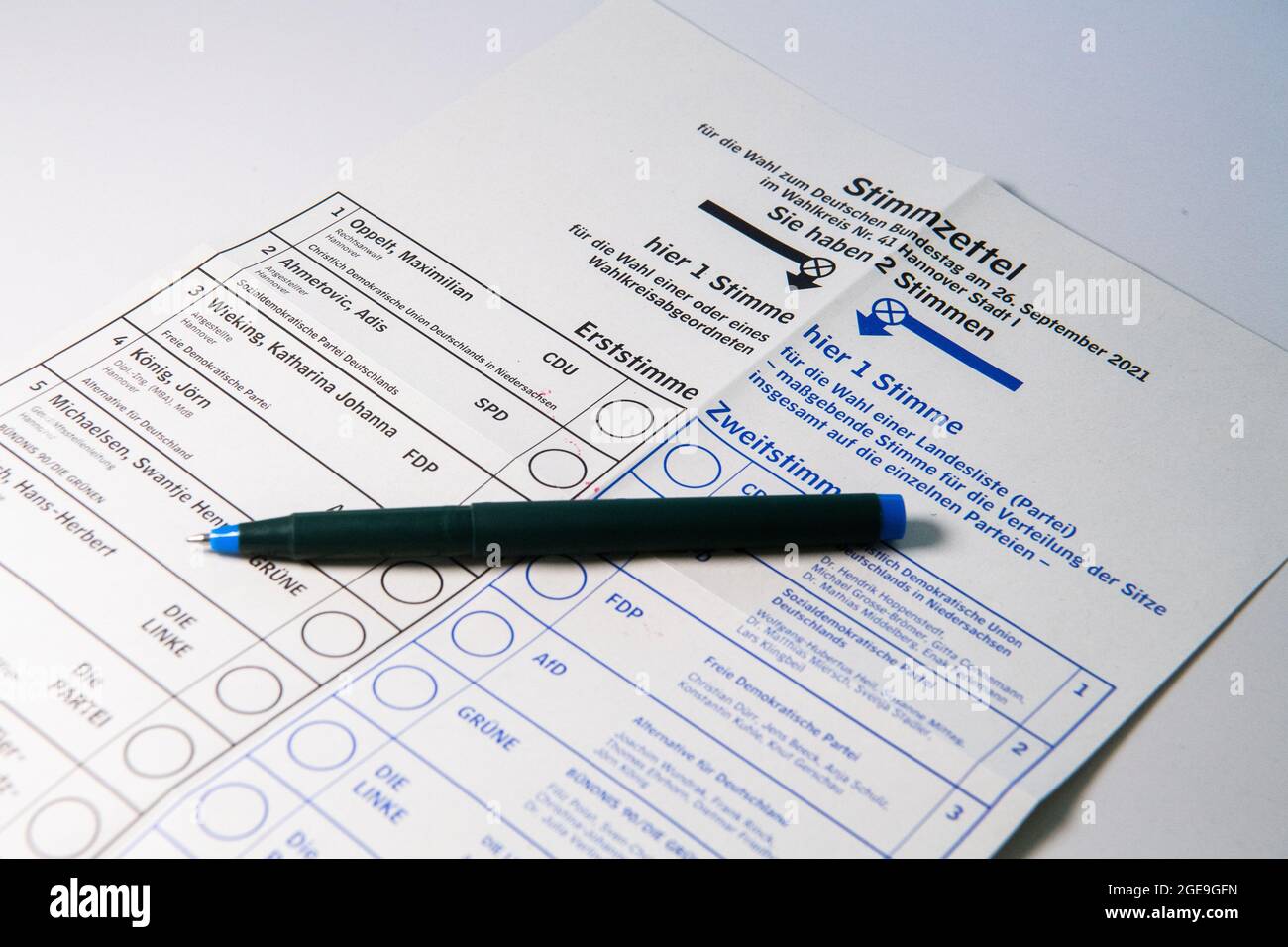 Hanover, Germany. 18th Aug, 2021. ILLUSTRATION - A sample ballot for ...