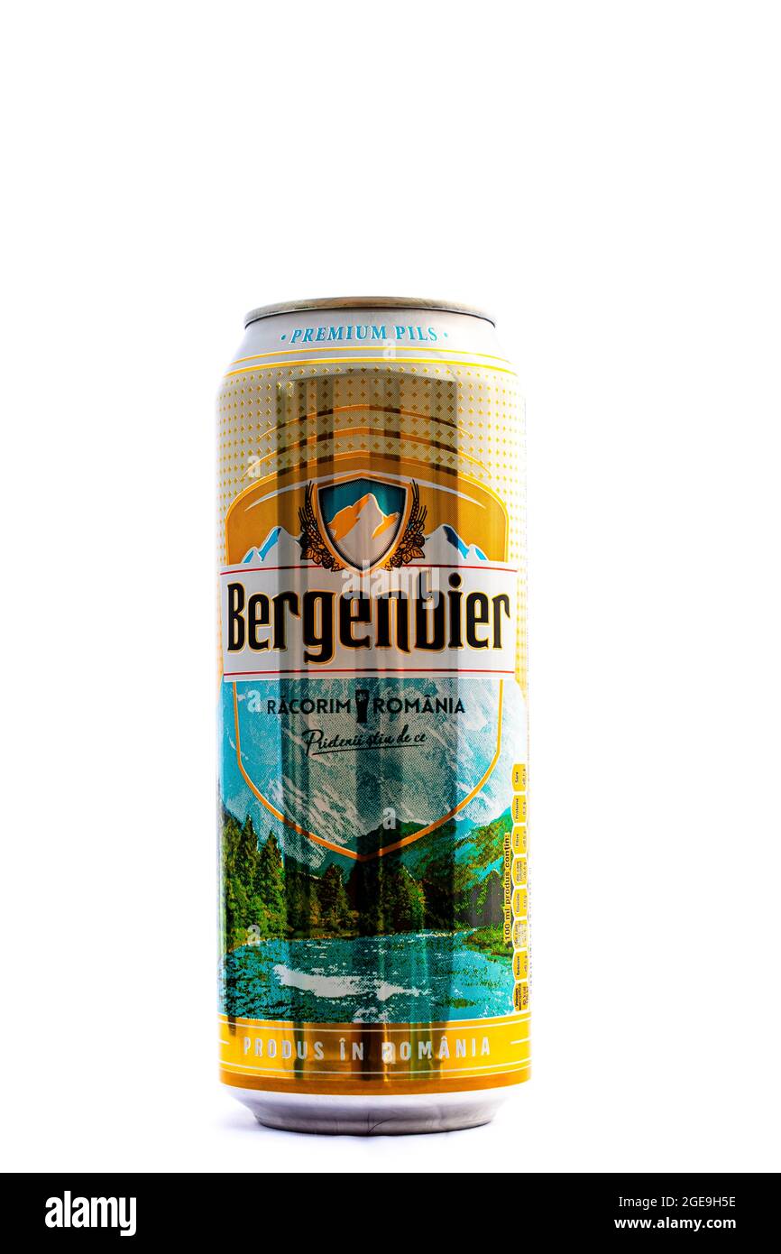 Can of Bergenbier beer isolated on white. Illustrative editorial photo ...