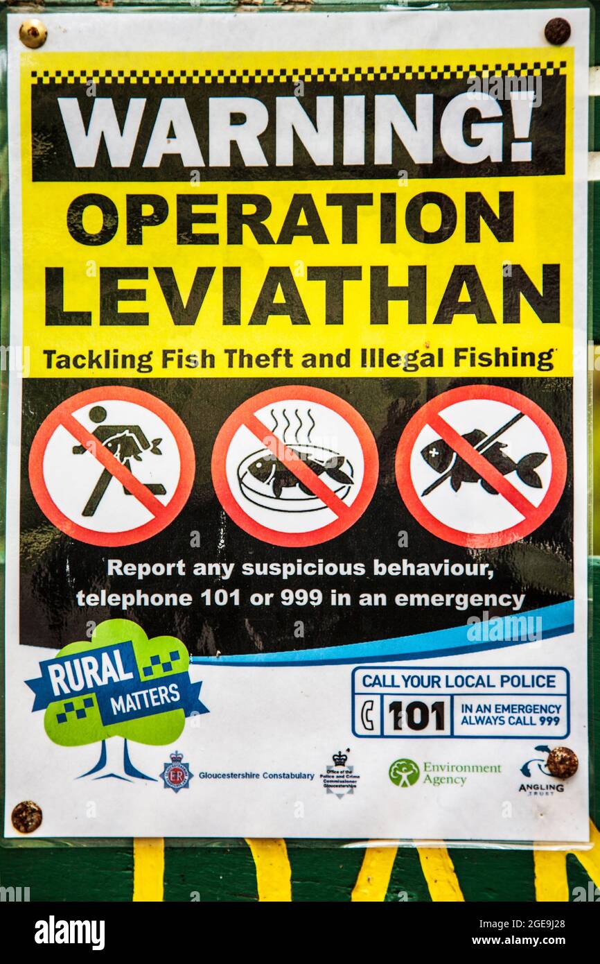 Fishing theft warning notice in the Forest of Dean in Gloucestershire ...