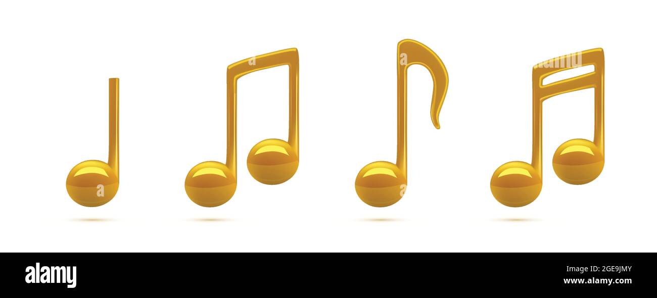 Set of 3d Golden Music Notes Vector isolated on white background ...