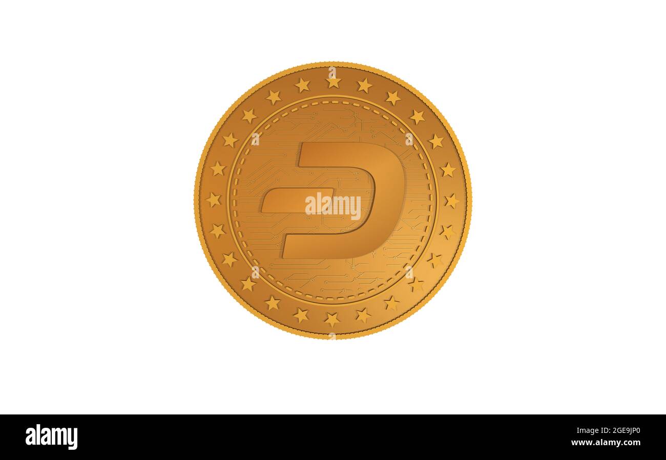 Dash DeFi cryptocurrency symbol isolated gold coin on green screen ...