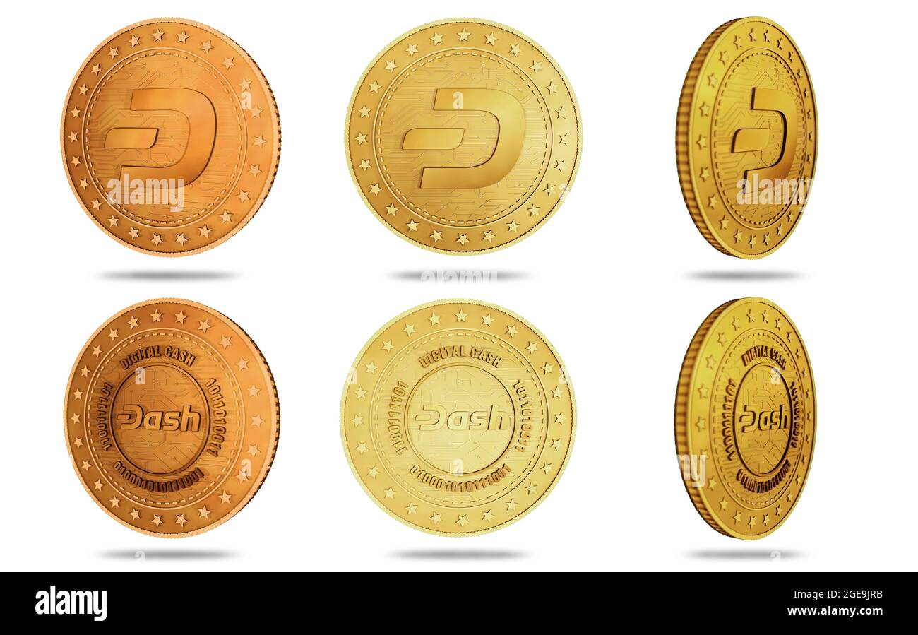 Dash DeFi cryptocurrency symbol isolated gold coin on green screen ...