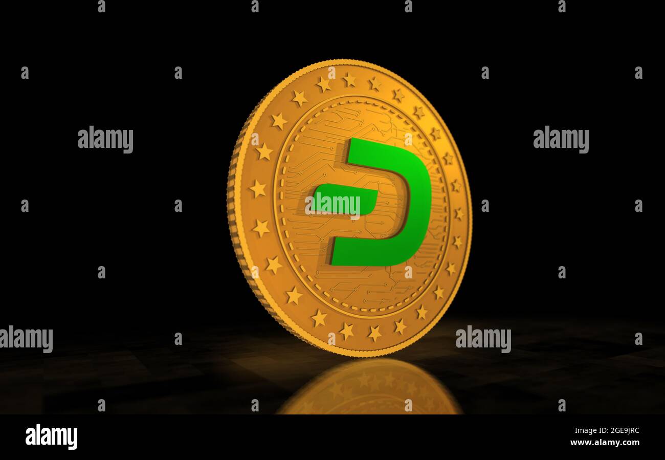 Dash DeFi cryptocurrency symbol gold coin on green screen background ...