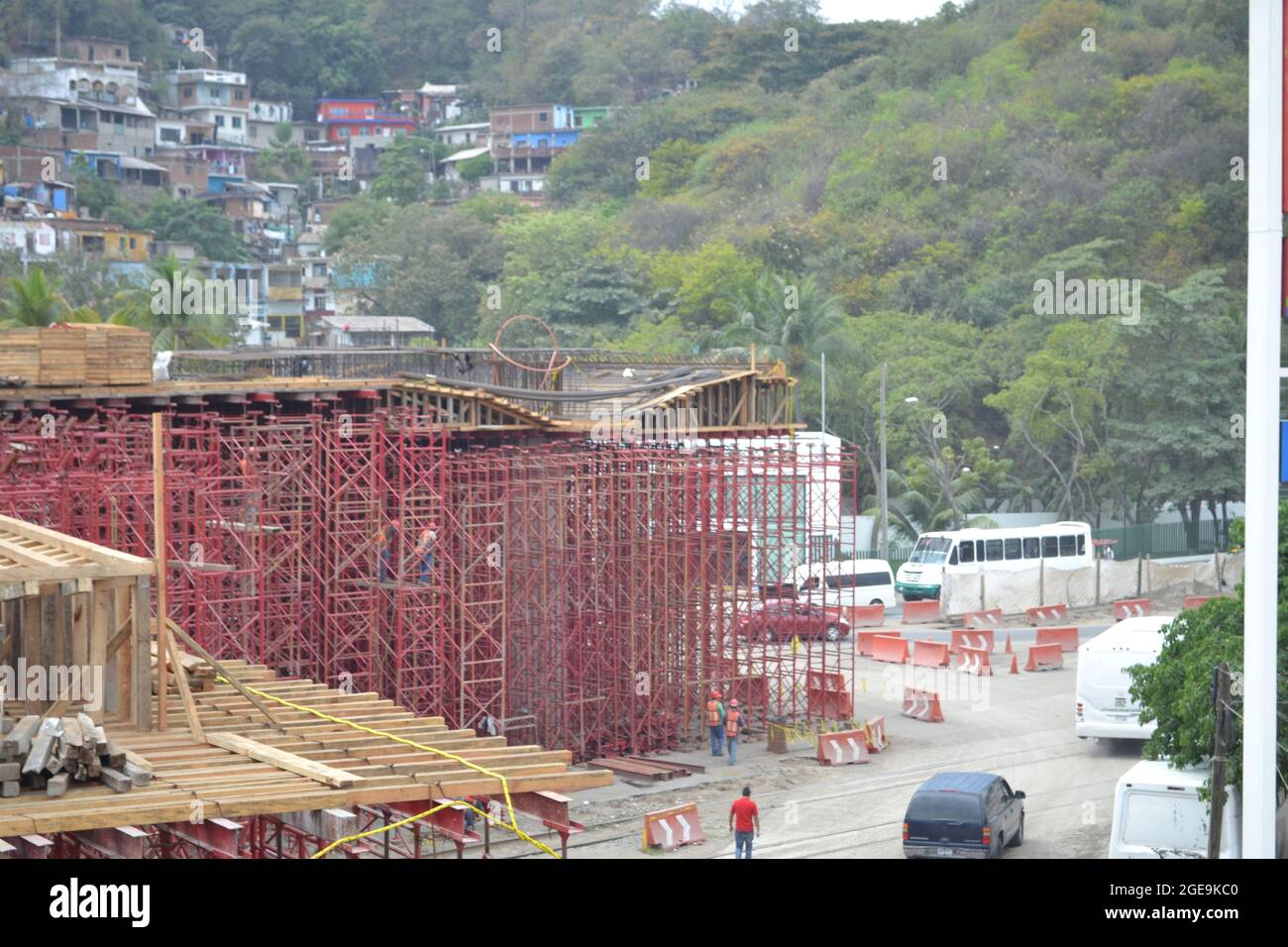 panoramic view of the construction of an overhead vehicular bridge ...