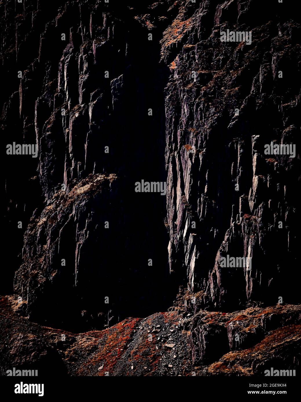 Pillar rock in Lake District, Cumbria, UK.Abstract, dark and moody ...