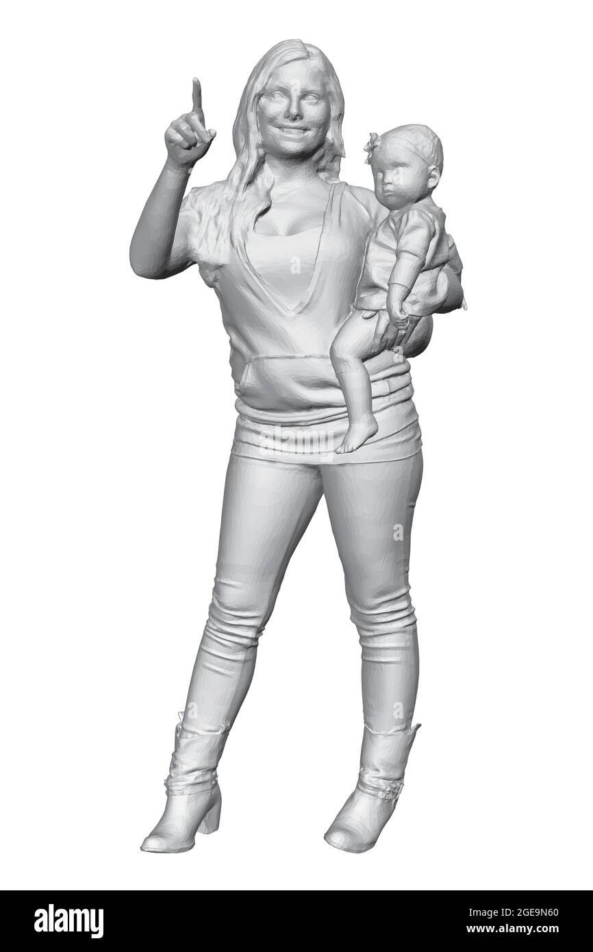 Model of a young mother with a baby on her hand, the other hand is ...