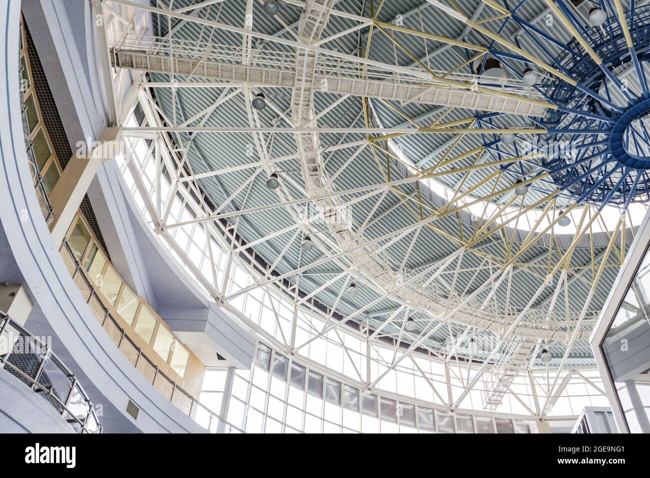 Creative metal composition of ceiling in industrial building Stock ...