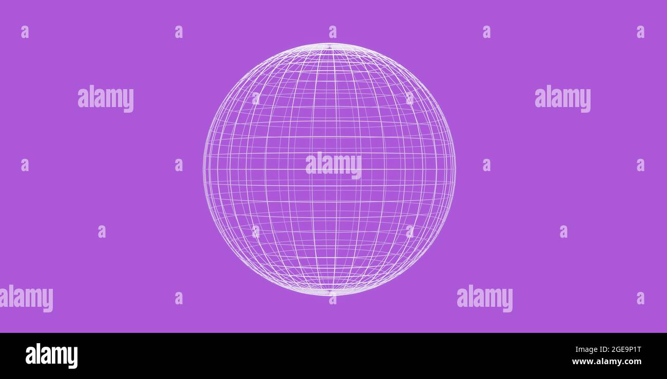 3D wireframe globe or sphere on purple background, visualization of ...