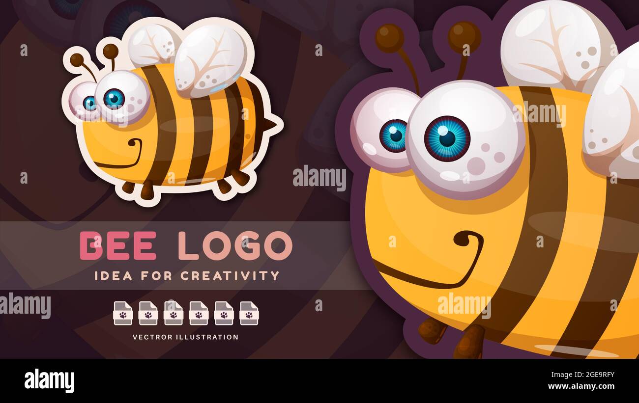 Cartoon character animal crazy bee - pretty sticker Stock Vector Image ...