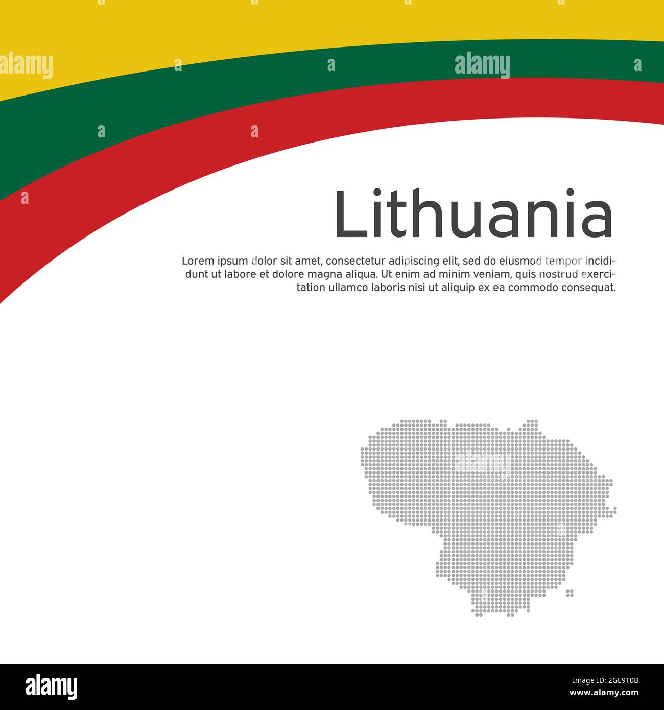 Lithuania flag, mosaic map on white background. Wavy ribbon with ...
