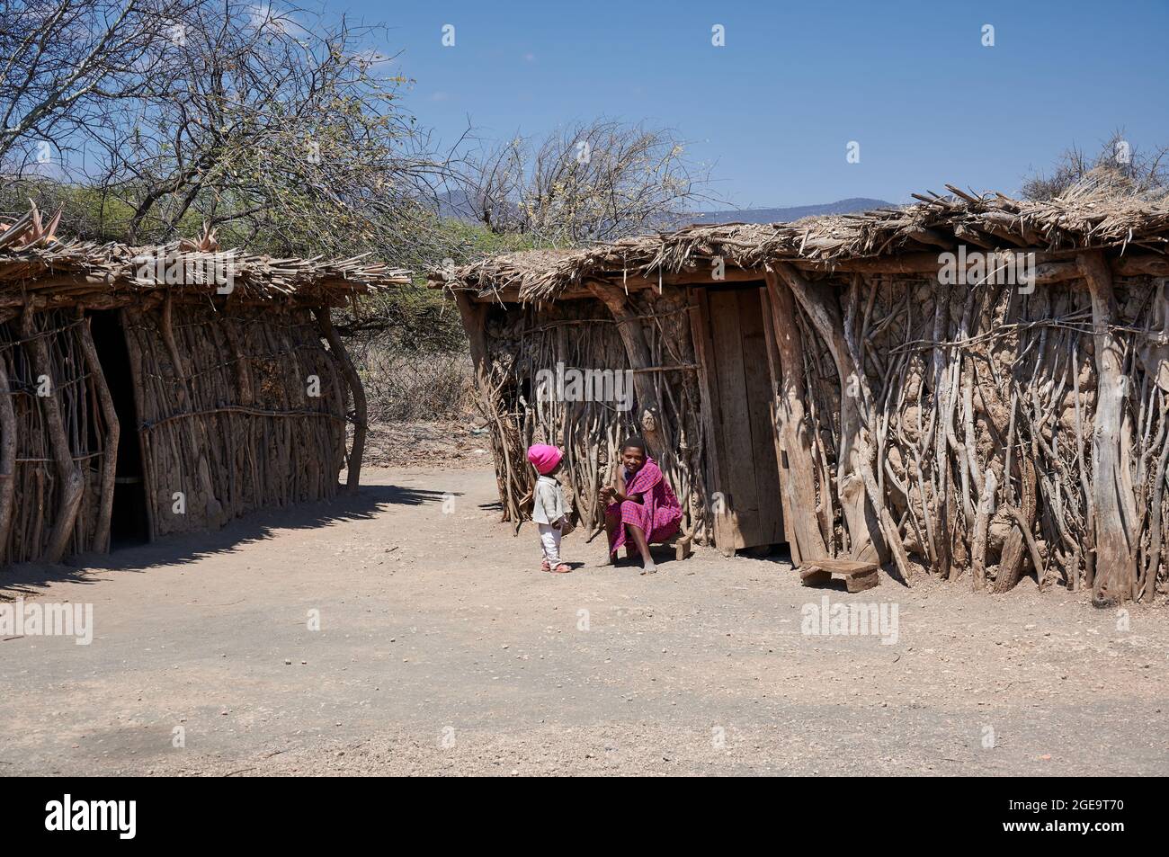 huts in village of Datoga tribe, Lake Eyasi, Tanzania, Africa Stock ...