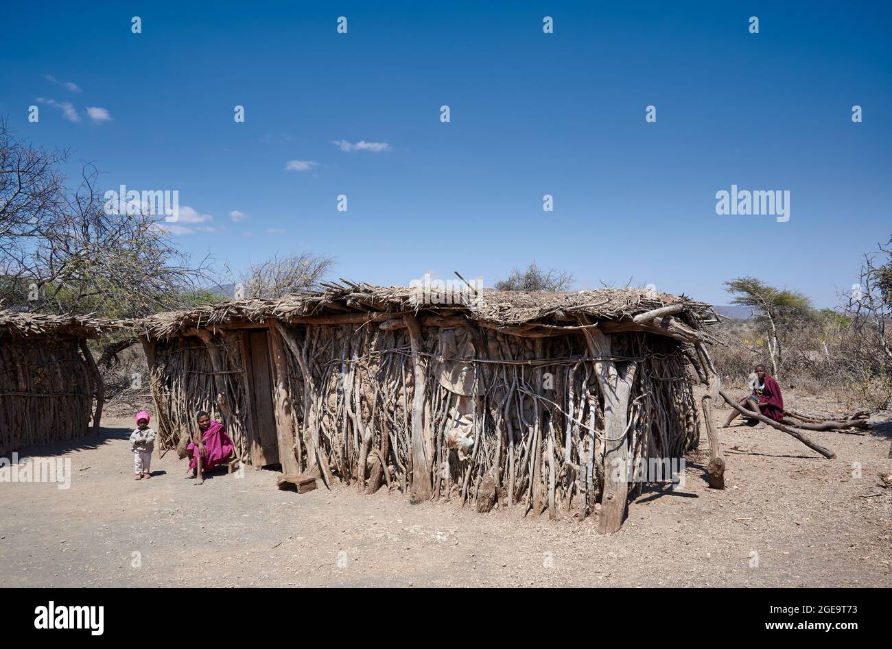 huts in village of Datoga tribe, Lake Eyasi, Tanzania, Africa Stock ...