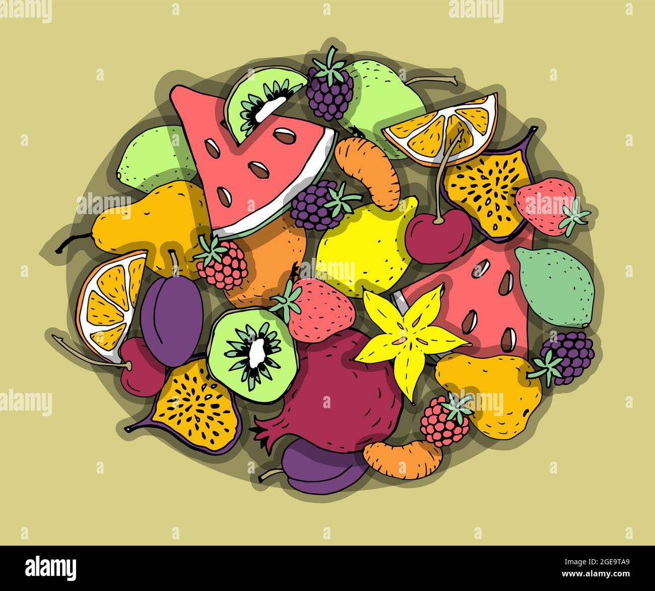 Fruit Composition Drawing Composition isolated fruits colorful fruit ...