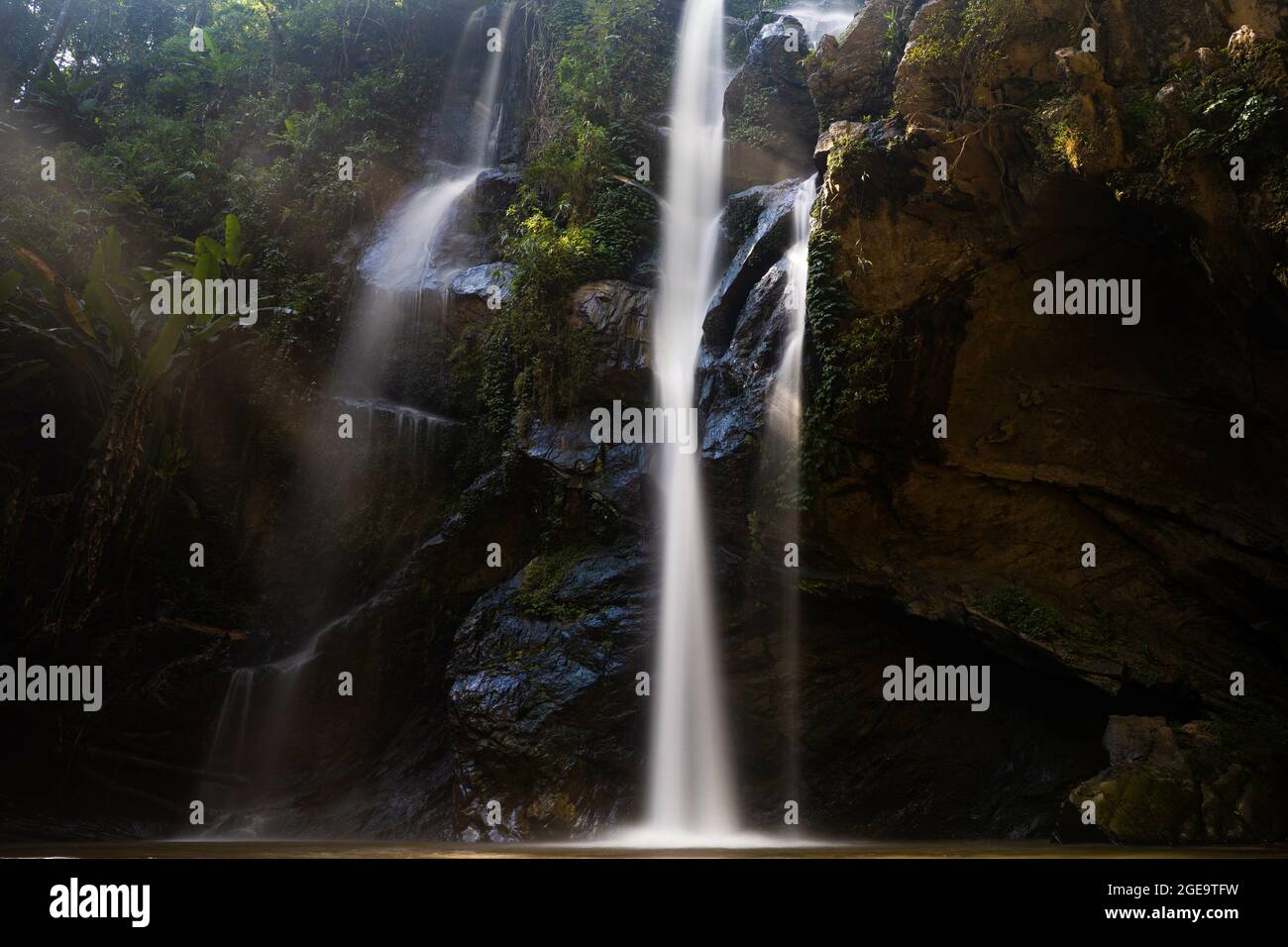 Vertical shot of Mork Fah waterfall background Chiang Mai Thailand ...