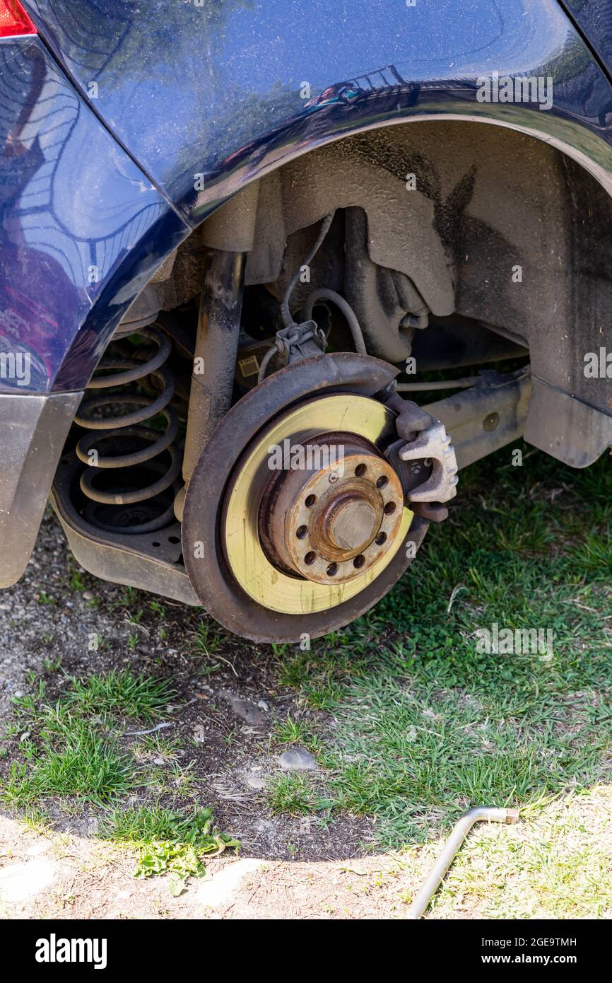 Brake system of an old car in Romania, Targoviste, 2021 Stock Photo - Alamy