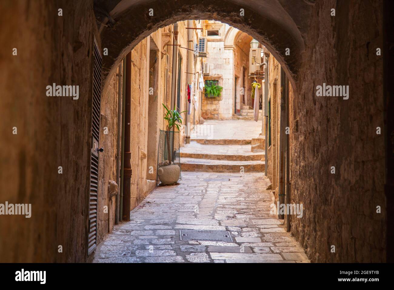 Pedestrian street in the medieval old town Stock Photo - Alamy