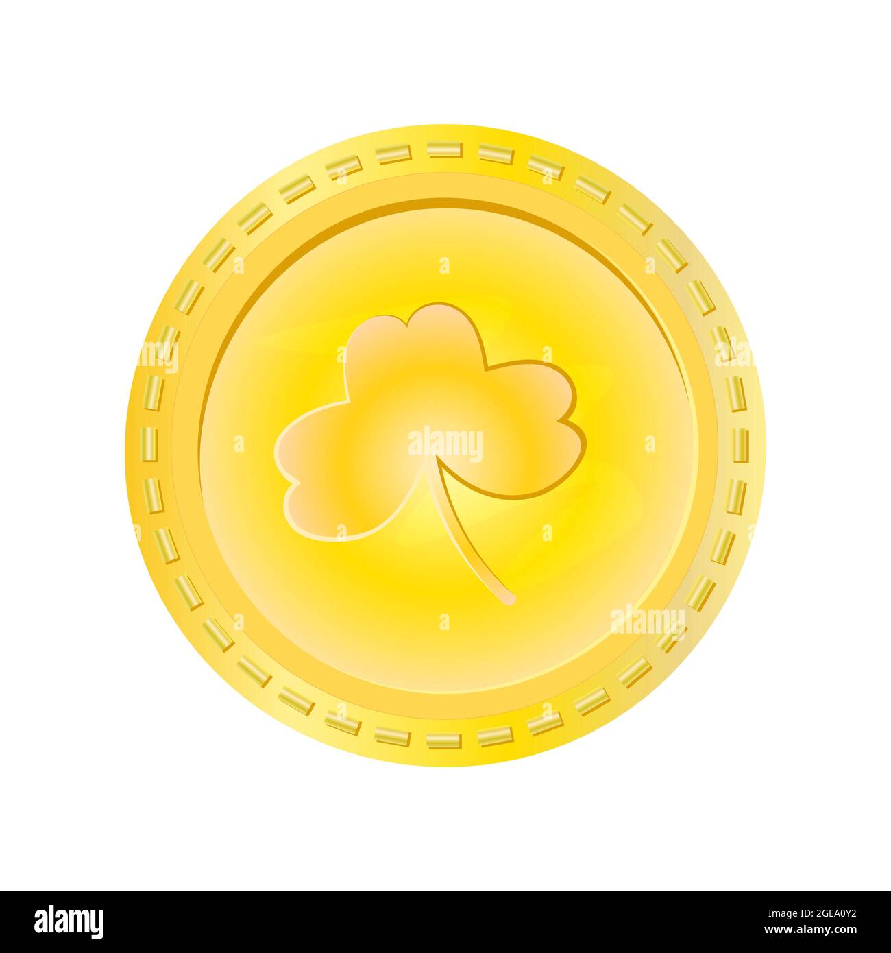 Gold coin with clover isolated on white background.Saint Patrick's Day ...