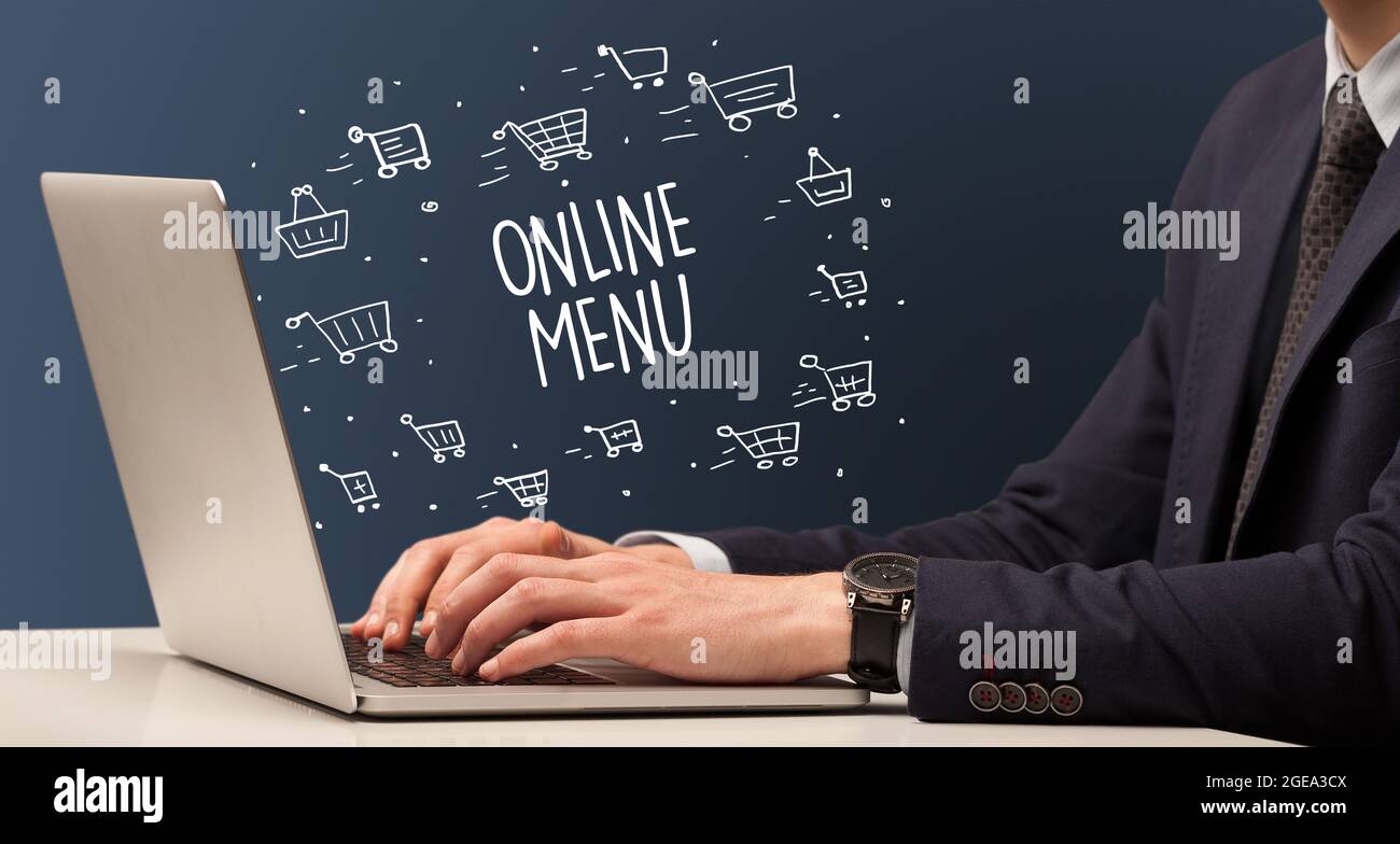 Businessman working on laptop, e-commerce concept Stock Photo - Alamy