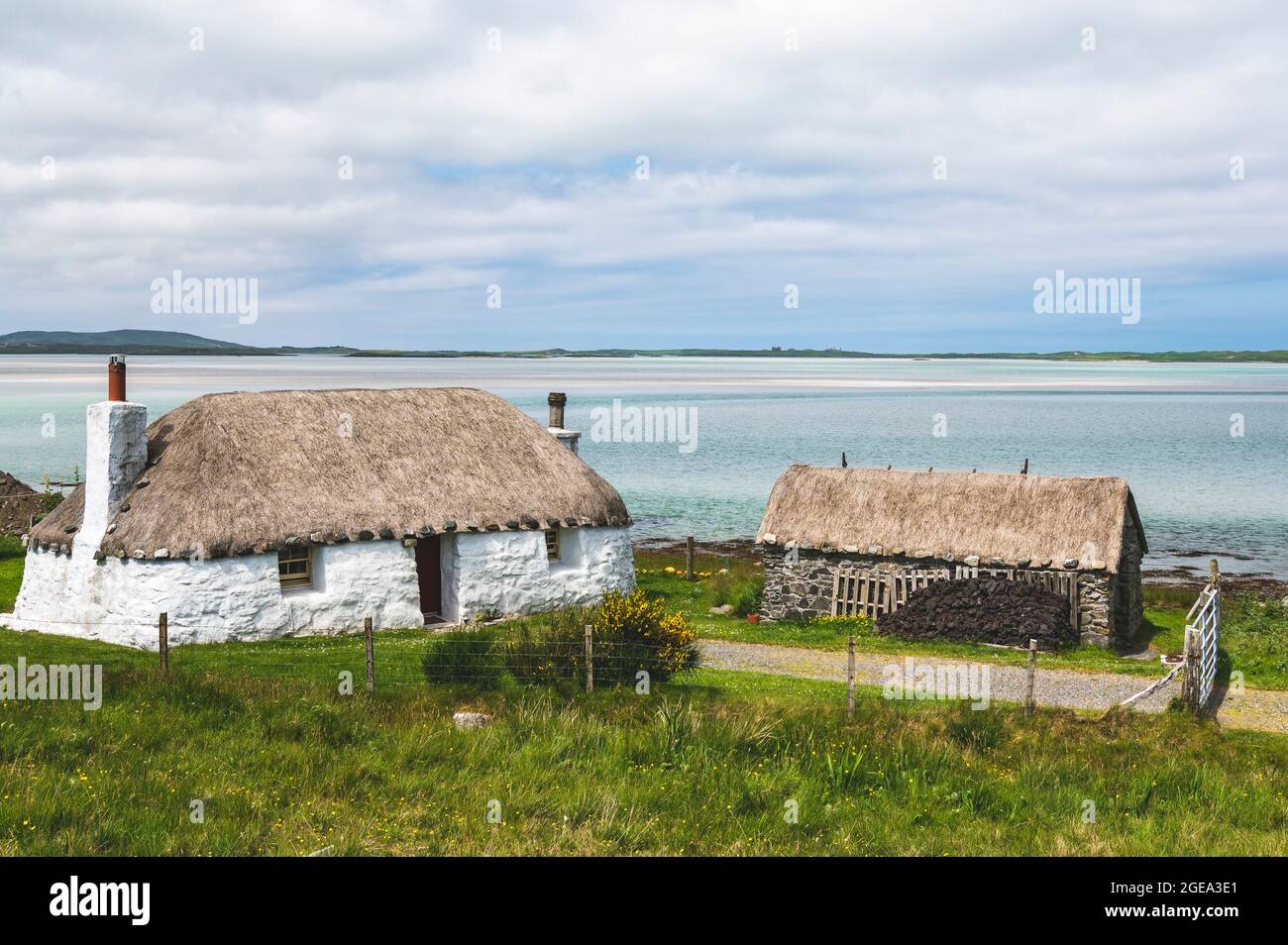 Traditional Croft house in North Uist in the Outer Hebrides in Scotland ...
