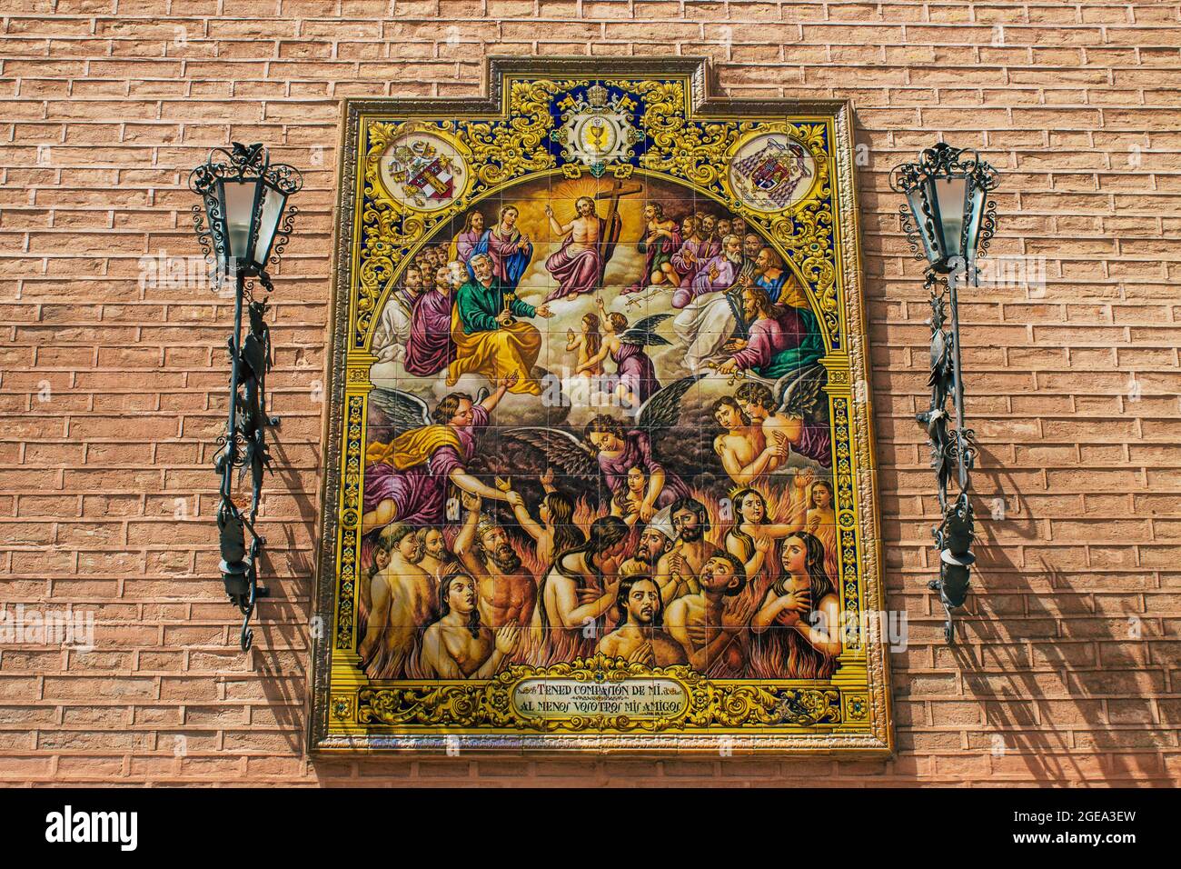 Seville Spain August 17, 2021 Religious picture at the facade of a ...